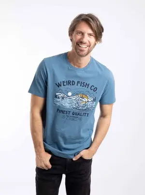WEIRD FISH Fish Out Of Water Graphic T-shirt - Washed Blue