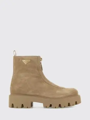 Prada Suede Zip-up Boots - Cream