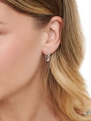 DEVATA Cable Link Hoop Earrings In Rhodium-plated Sterling