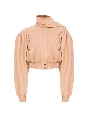 Chloé Cropped Leather Jacket With Detachable Scarf - Multicolor