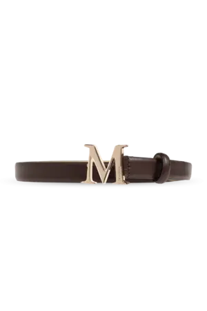 Max Mara Skinny Leather Belt With Gold-tone "m" Buckle - Brown