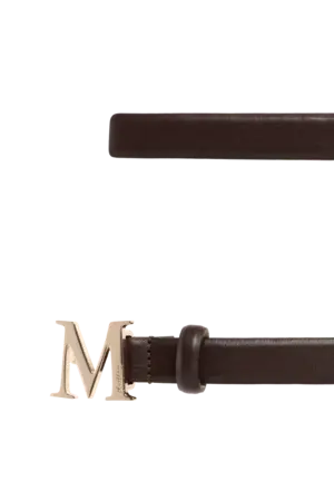 Max Mara Skinny Leather Belt With Gold-tone "m" Buckle