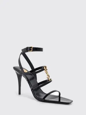 Saint Laurent Patent Leather Heeled Sandals With Gold Tone Logo