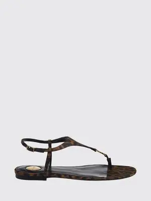 Saint Laurent Leopard Print Strappy Heeled Sandals - Black