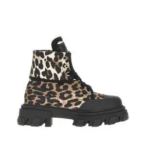 GANNI Leopard-printed Denim Lace-up Ankle Boots