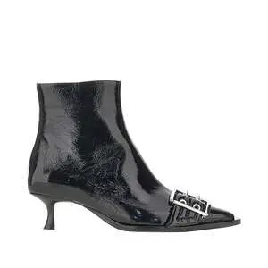 GANNI Faux Patent Leather Boots With Buckle Detail - Black