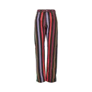 Versace Striped Motif Cotton Denim Jeans - Multicolor