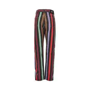 Versace Striped Motif Cotton Denim Jeans - Multicolor