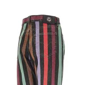 Versace Striped Motif Cotton Denim Jeans - Multicolor