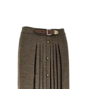 Etro Wool Long Skirt With Houndstooth Motif