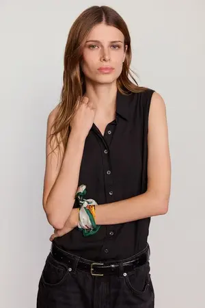 The Shirt By Rochelle Behrens The Signature Sleeveless Shirt - Black