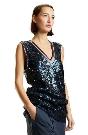 Cynthia Rowley Sequin V-neck Mini Knit Dress - Navy