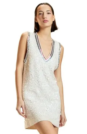 Cynthia Rowley Sequin V-neck Mini Knit Dress - White