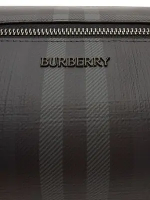 Burberry Check Canvas Washbag With Leather Trim