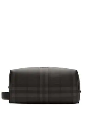 Burberry Check Canvas Washbag With Leather Trim - Multicolor