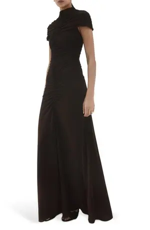 Mango Ruched Mock Neck Gown