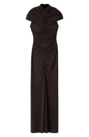 Mango Ruched Mock Neck Gown