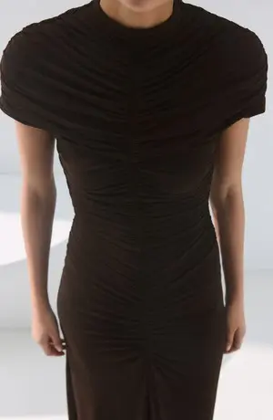 Mango Ruched Mock Neck Gown