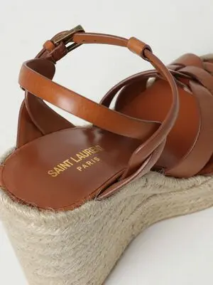 Saint Laurent Leather Strappy Wedge Sandals