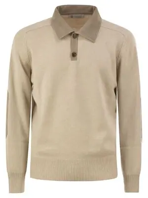 Brunello Cucinelli Pure Cashmere Polo Jumper With Leather Details - Cream