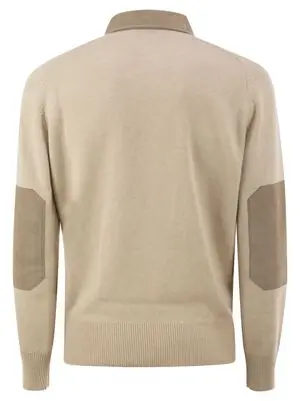 Brunello Cucinelli Pure Cashmere Polo Jumper With Leather Details