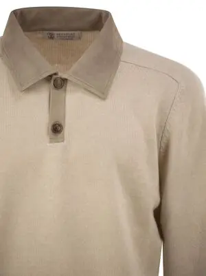 Brunello Cucinelli Pure Cashmere Polo Jumper With Leather Details