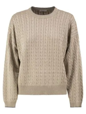 Brunello Cucinelli Cable-knit Crew Neck Jumper With Shimmering Yarn - Cream