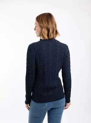 WEIRD FISH Full Zip Cable Knit Cardigan - Navy