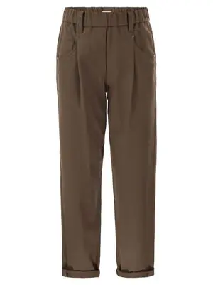 Brunello Cucinelli Stretch Cotton Baggy Trousers - Brown