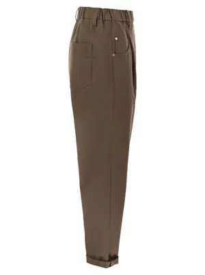 Brunello Cucinelli Stretch Cotton Baggy Trousers - Brown
