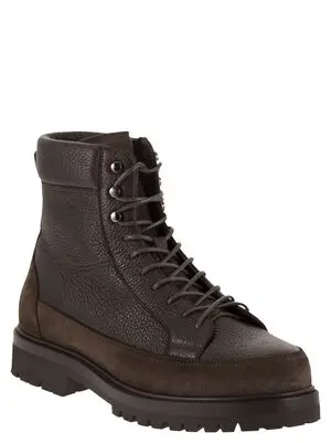 Brunello Cucinelli Grained Leather And Suede Lace-up Boots
