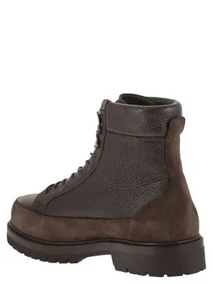 Brunello Cucinelli Grained Leather And Suede Lace-up Boots