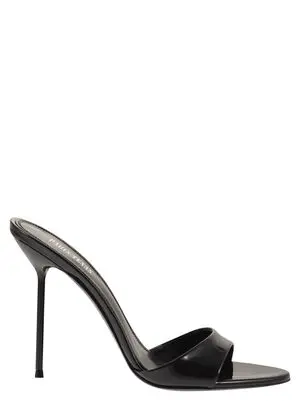 Paris Texas Lidia Mule 105 Patent Leather Open Toe Stiletto Heel Sandals - Black