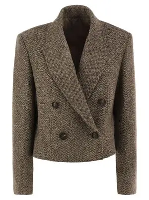 BRUNELLO CUCINELLI Brunello Cucinelli Double-Breasted Herringbone Blazer With Subtle Shimmer