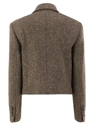 Brunello Cucinelli Double-breasted Herringbone Blazer With Subtle Shimmer