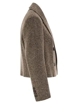Brunello Cucinelli Double-breasted Herringbone Blazer With Subtle Shimmer