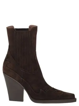 Paris Texas Dallas Embroidered Ankle Boot 100 Suede Western Ankle Boots - Brown