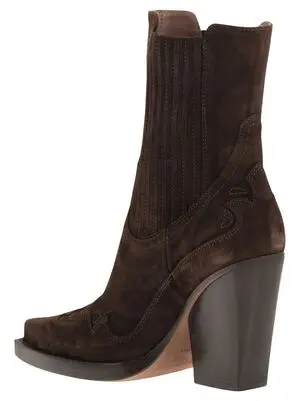 Paris Texas Dallas Embroidered Suede Western Ankle Boots