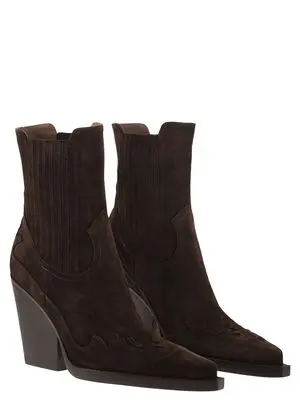 Paris Texas Dallas Embroidered Suede Western Ankle Boots