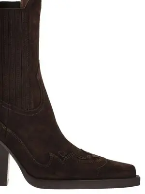 Paris Texas Dallas Embroidered Suede Western Ankle Boots