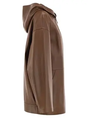 Max Mara Lambskin Leather Hooded Jacket