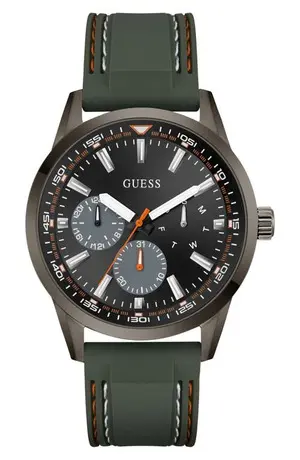 Guess Peak Multifunction Silicone Strap Watch - Green