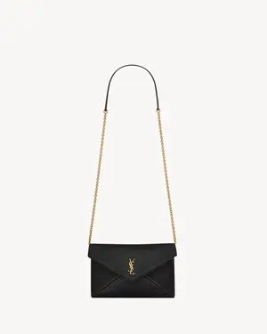 Saint Laurent Cassandre Small Chain Pouch In Lambskin - Black