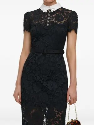 SELF-PORTRAIT Lace Dress With Peter Pan Collar And Belt Detail - Multicolor