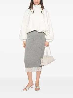 ERMANO SCERVINO Cashmere Midi Skirt With Lace Trim