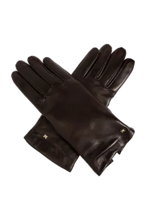 Max Mara Leather Gloves With Gold Tone Logo