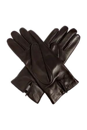 Max Mara Leather Gloves With Gold Tone Logo