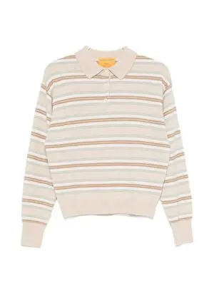 Guest In Residence Beige Horizontal Stripe Polo Collar Long Sleeve Knit - Multicolor
