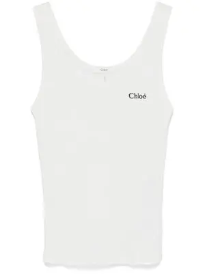 Chloé Ribbed Cotton Scoop Neck Sleeveless Top With Embroidered Logo - Multicolor