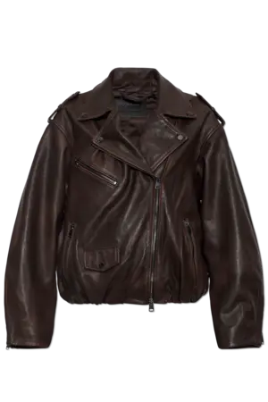 ALLSAINTS Samina Oversized Leather Biker Jacket - Burgundy